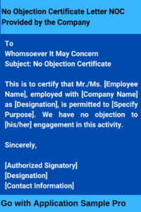 No Objection Certificate Letter - 7+ Samples - applicationsamplepro.com
