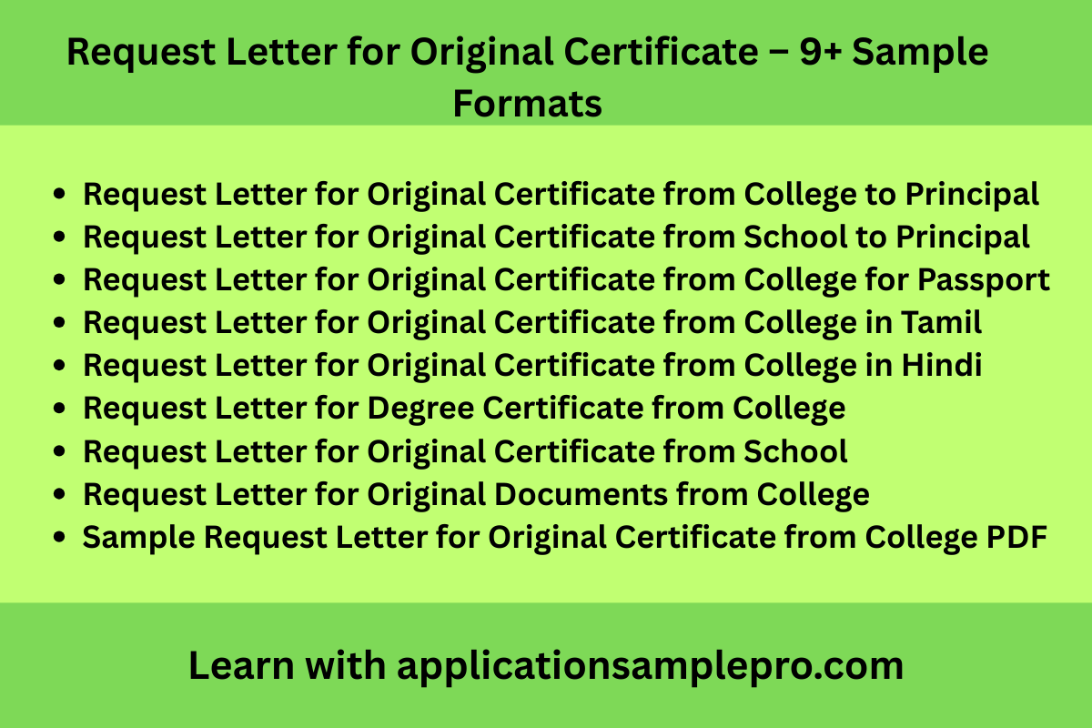 9+ Request Letter for Original Certificate – Sample Formats ...