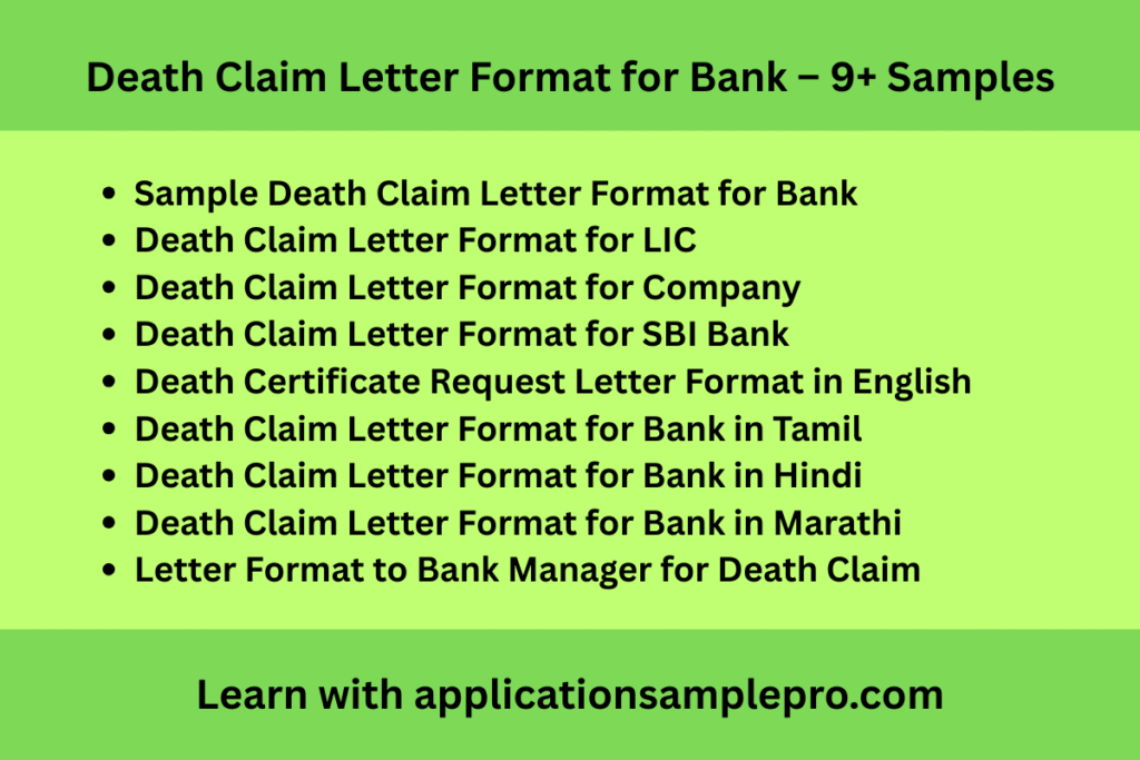 9+ Death Claim Letter Format for Bank – Samples - applicationsamplepro.com