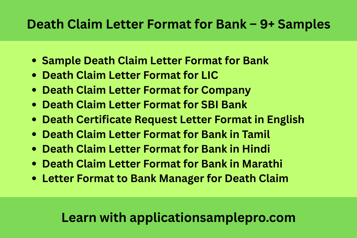 9+ Death Claim Letter Format for Bank – Samples - applicationsamplepro.com