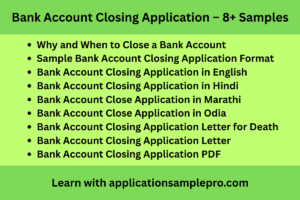 Bank Account Closing Application - 8+ Samples - applicationsamplepro.com