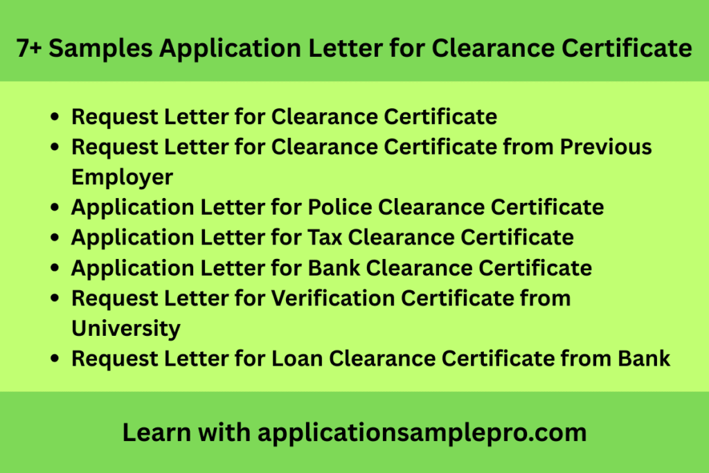 7+ Samples Application Letter for Clearance Certificate - applicationsamplepro.com