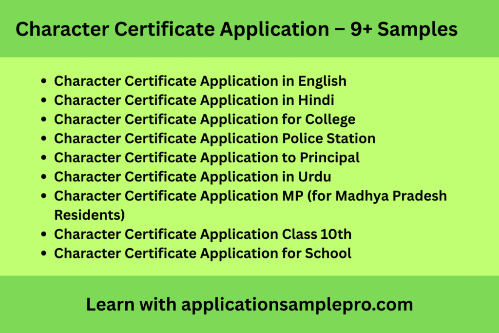 9+ Character Certificate Application –Samples - applicationsamplepro.com