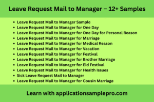 Leave Request Mail to Manager – 12+ Samples - applicationsamplepro.com