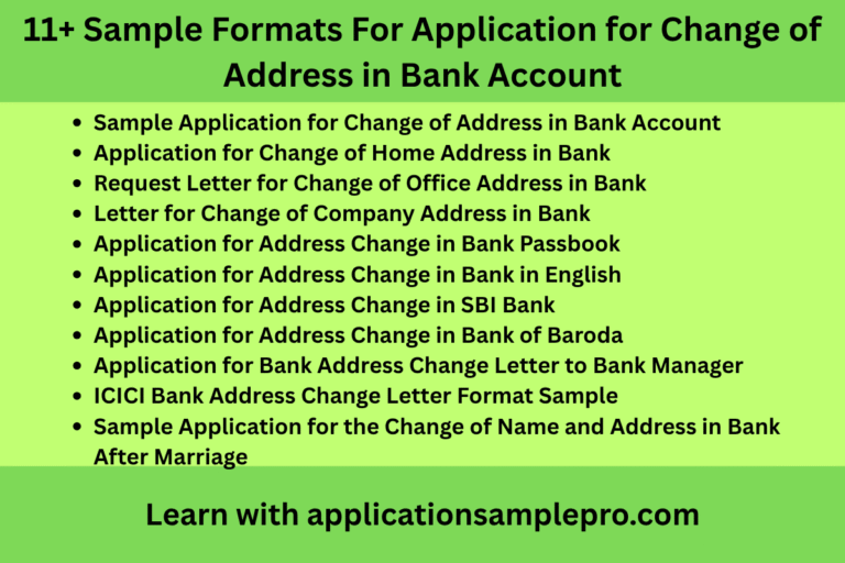 11+ Sample Formats For Application for Change of Address in Bank ...