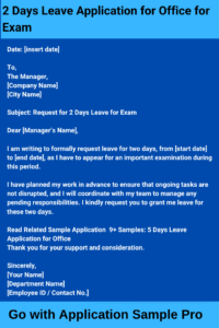 9+ Samples 2 Days Leave Application for Office - applicationsamplepro.com